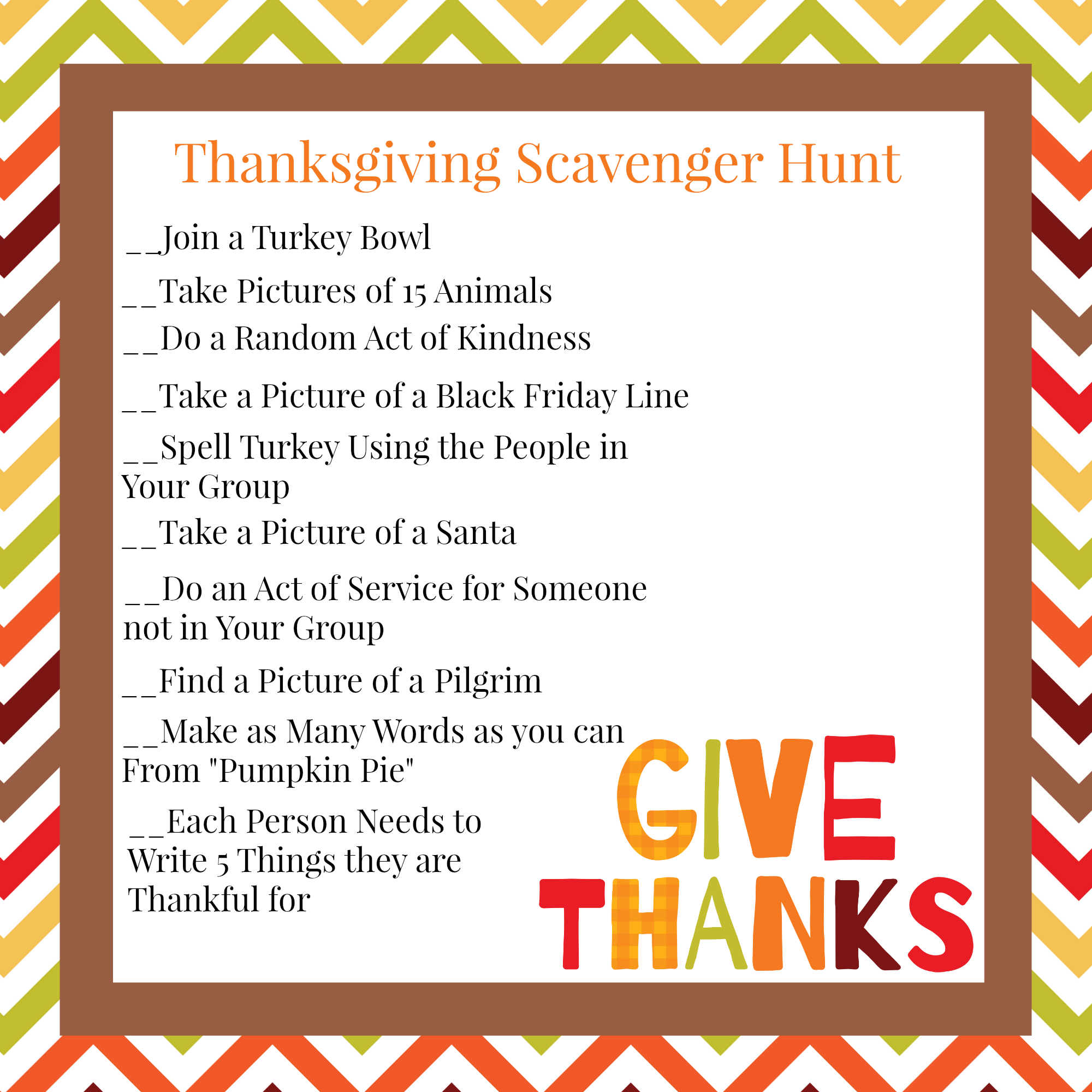 Thanksgiving Scavenger Hunt Fun Squared